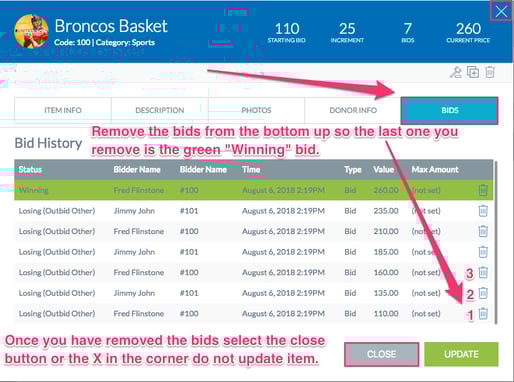 How to Remove Bids from an Item